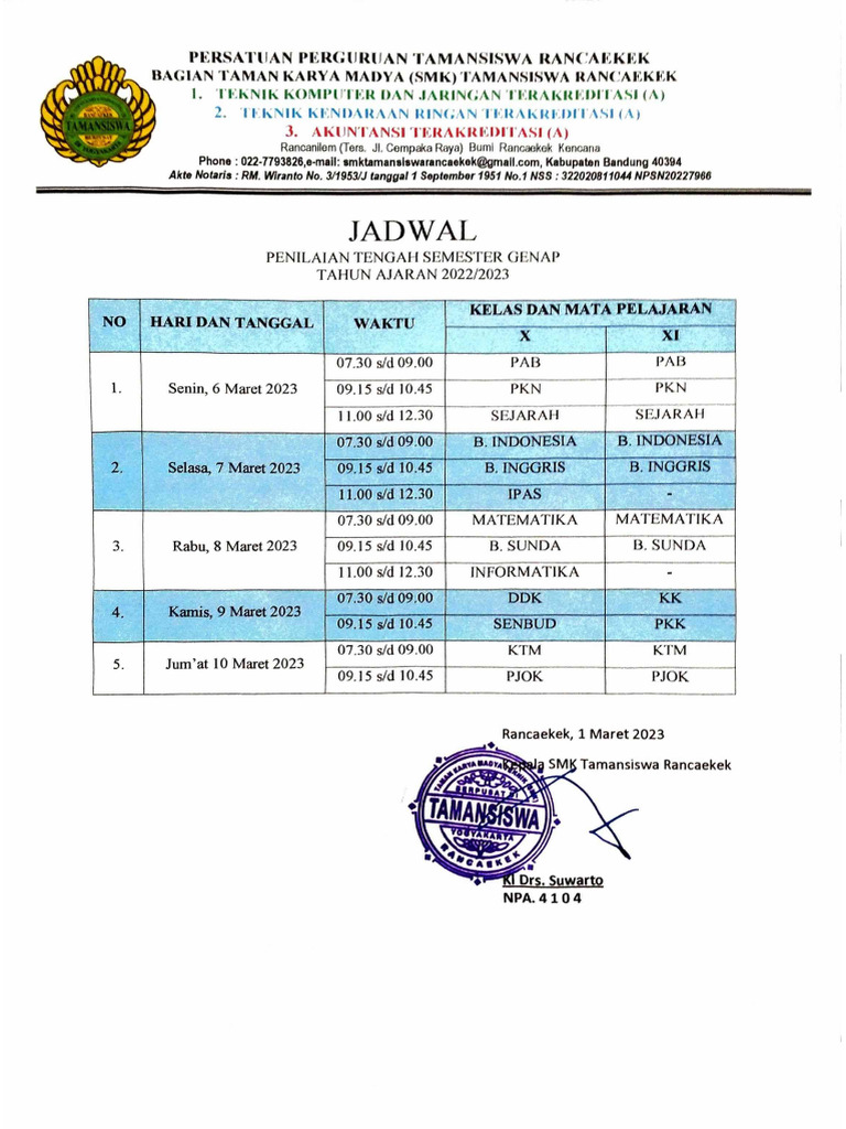 Jadwal PTS Genap | PDF