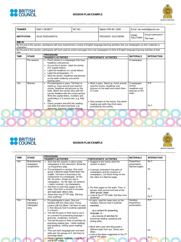 Trainer Competition - Session Plan Example | PDF | Cognitive Science ...