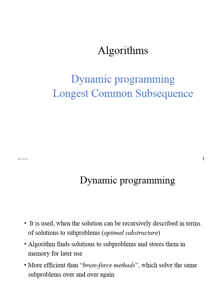 Algorithms: Dynamic Programming Longest Common Subsequence | PDF | Computer Science | Computer ...