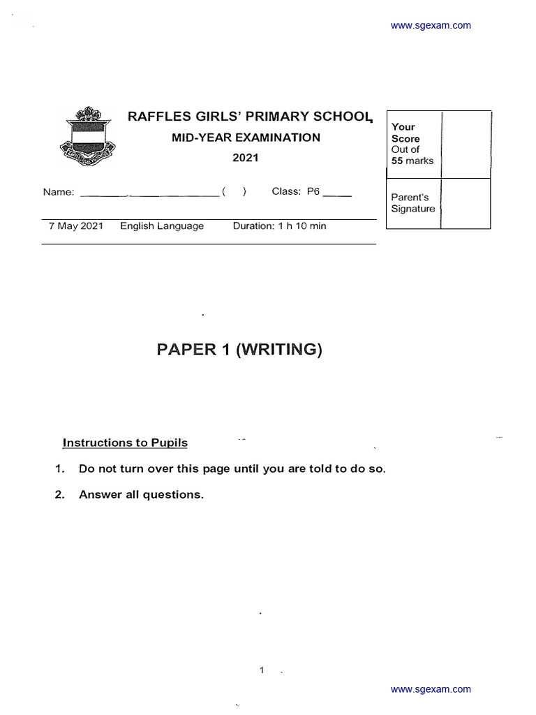 2021-P6-English-Semestral Assessment 1-Raffles | PDF