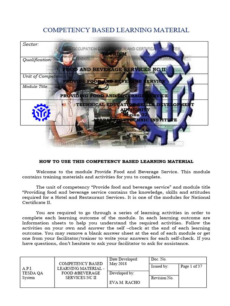 CBLM 4 Provide Food & Beverage Service | PDF | Tableware | Hors D'oeuvre