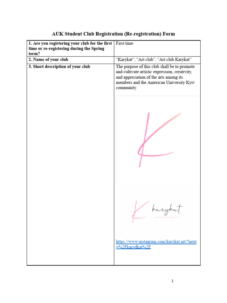AUK Art Club Registration Form | PDF | The Arts
