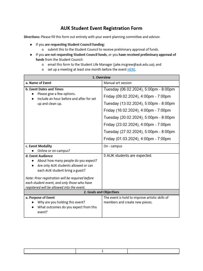AUK Manual Art Session Registration Form | PDF