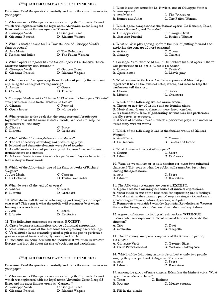 Romantic Opera Composers Quiz | PDF | Opera | Carmen