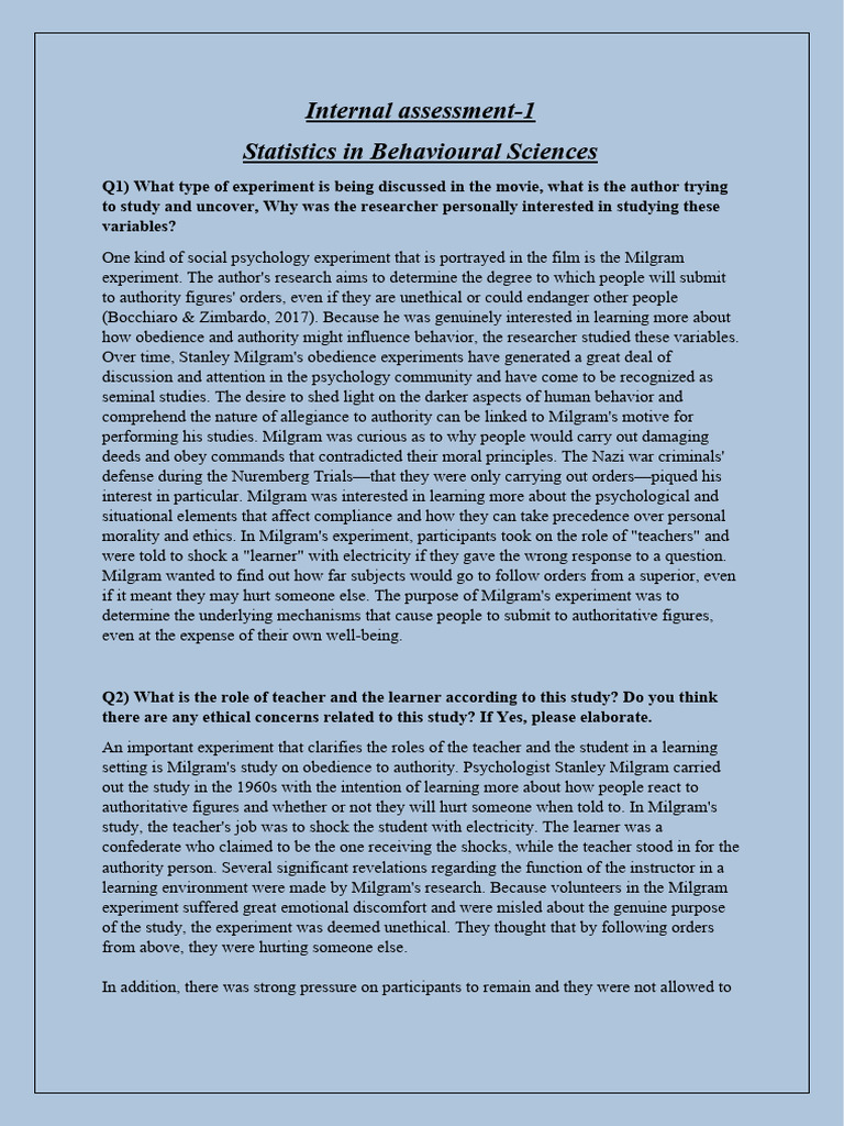 23MSAHR154- STATISTICS | PDF | Obedience (Human Behavior) | Psychology