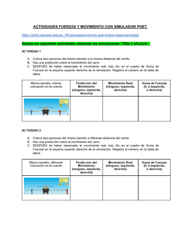 Fuerzas y Movimiento - Actividades - Con Simulador Phet | PDF | Fuerza ...