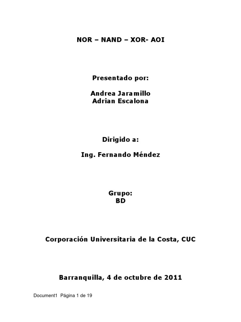 Nor, Nand, Xor, Aoi | PDF | Puerta lógica | Aritmética
