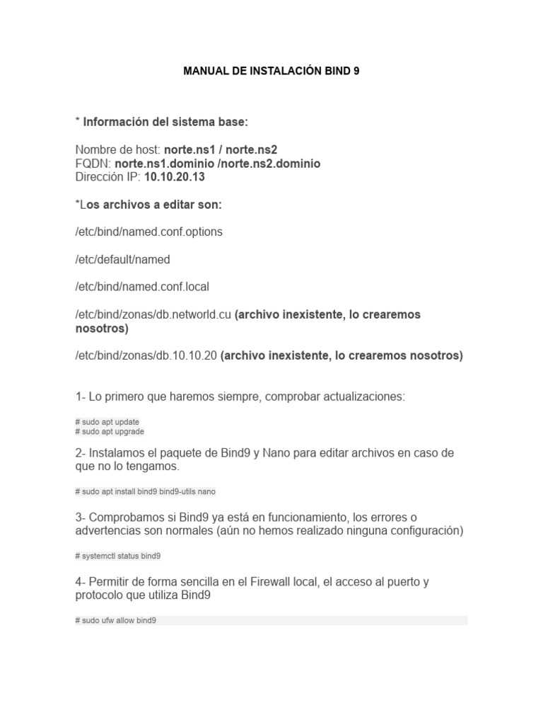 Manual de Instalación Bind 9 | PDF | sistema de nombres de dominio ...