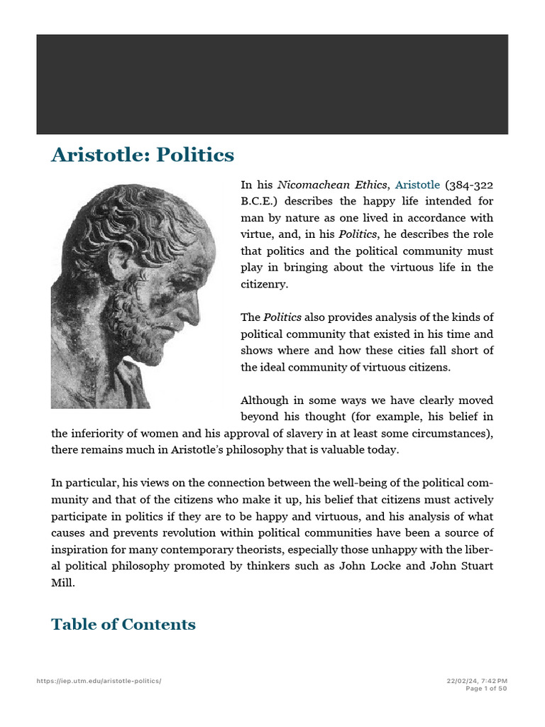 Aristotle - Politics - Internet Encyclopedia of Philosophy | PDF ...
