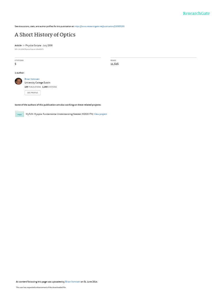 A Short History of Optics | PDF | Light | Electromagnetic Spectrum