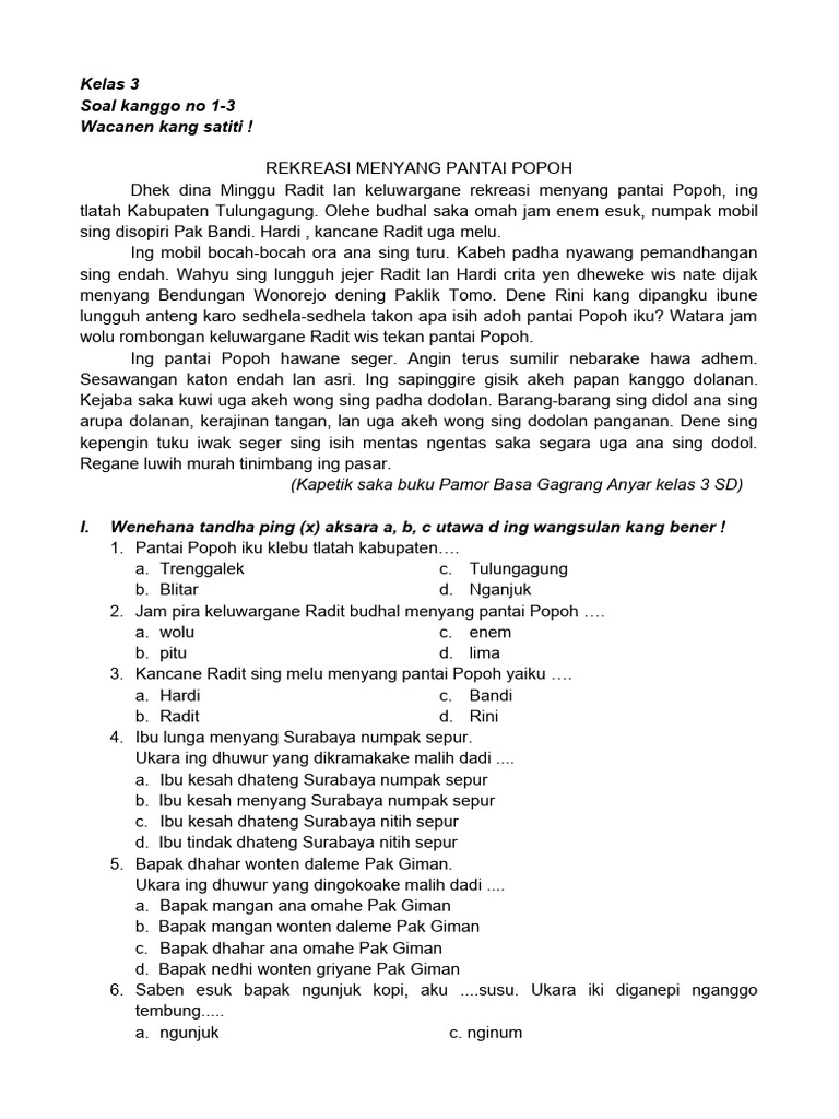 b.jw kls 3 soal smstr 2 | PDF