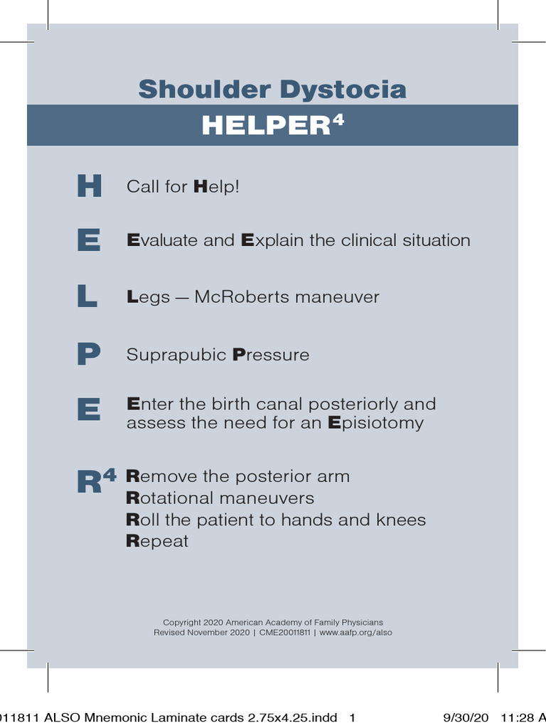 ALSO Mnemonic Laminate Cards 2023 | PDF | Obstetrics | Medical Specialties