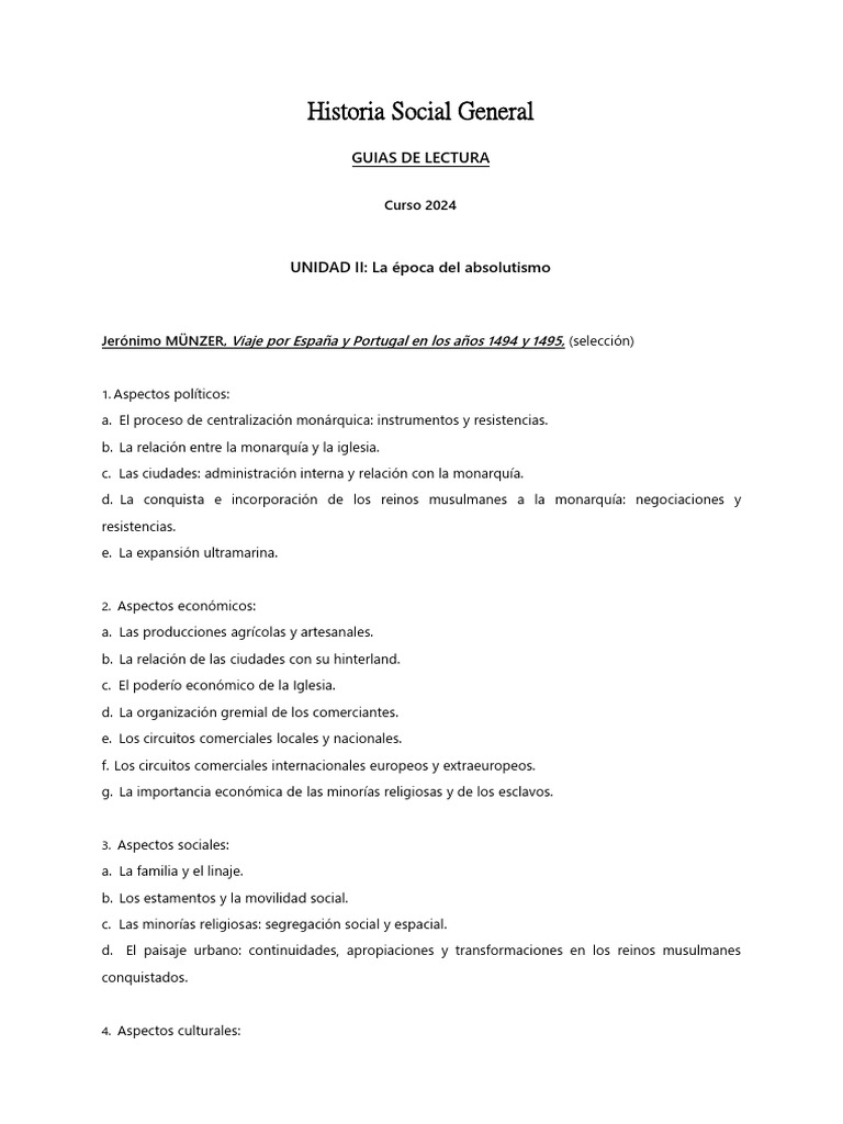 HSG A Guía de Lecturas Unidad 2 2024 | PDF | Guerra civil inglesa | Estratificación social