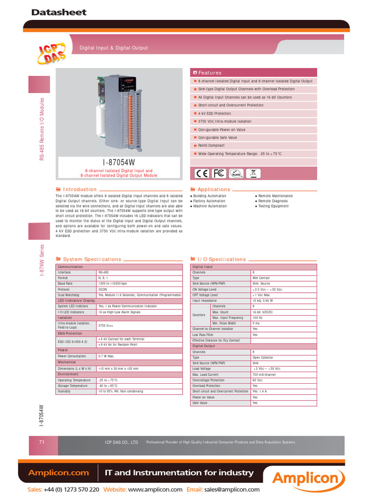 ICP-DAS-datasheet-i-87054w | PDF | Power Supply | Electricity