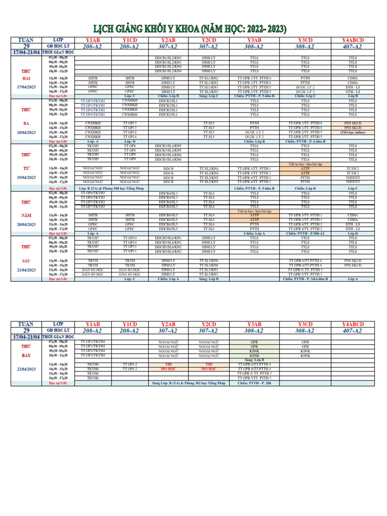 Lich Tuan 29 y Khoa - NH 22-23 | PDF