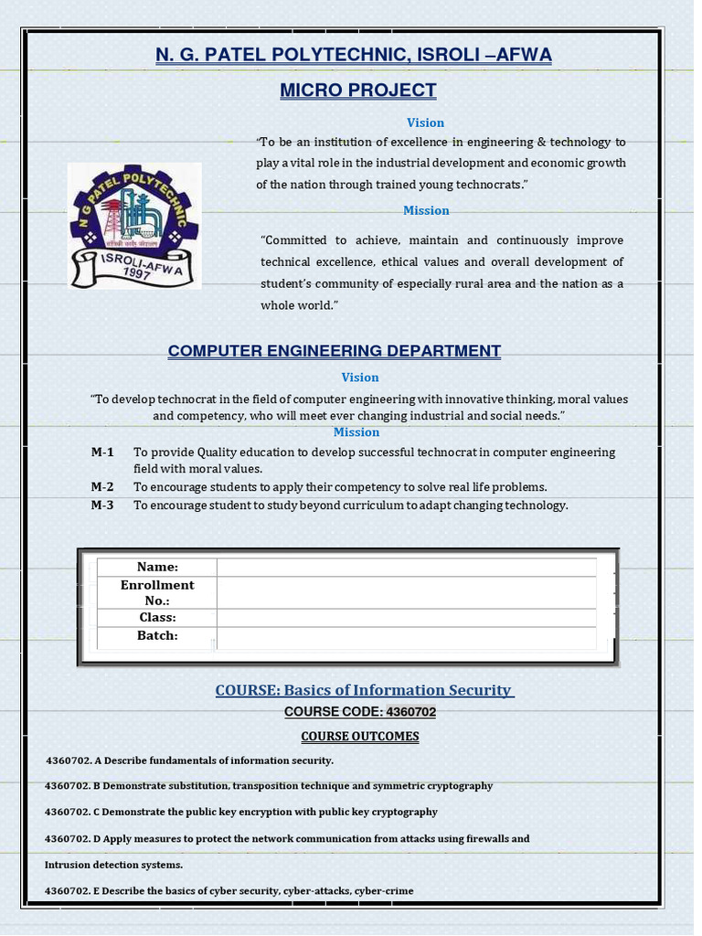 Micro Project - FRONT PAGE (Bis | PDF