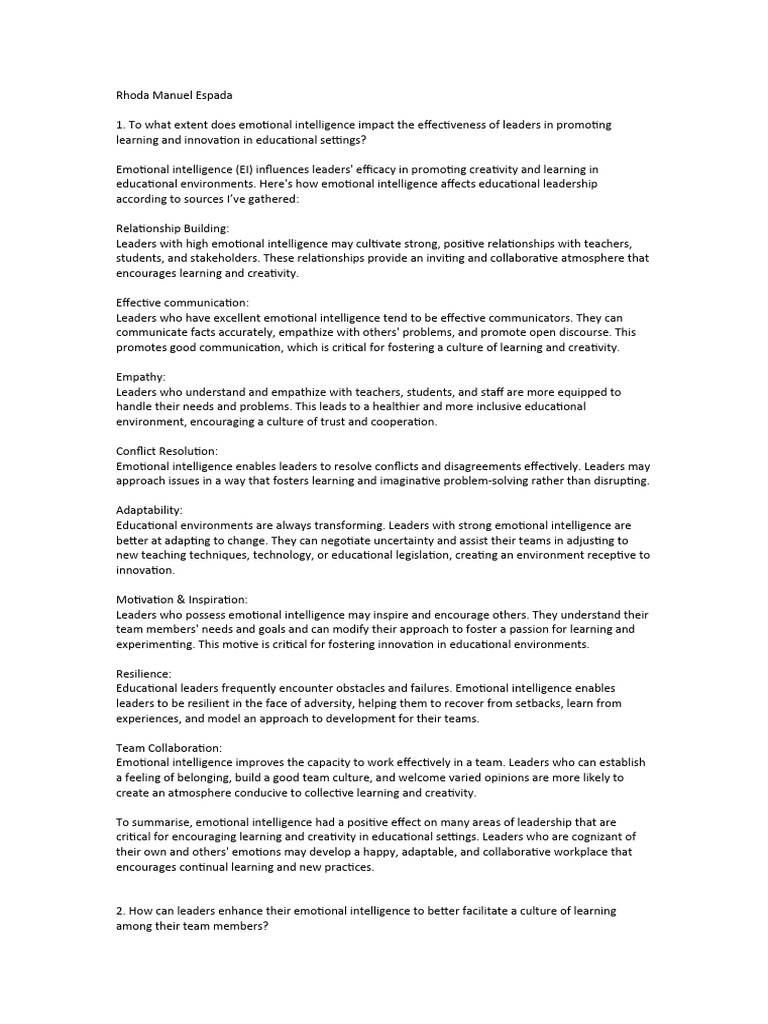 Rhoda M. Espada - Activity 1b-EDUC 236 | PDF | Leadership ...