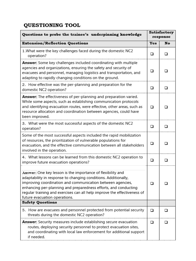 7 QUESTIONING-TOOL docx-CCA | PDF | Emergency Evacuation | Emergency