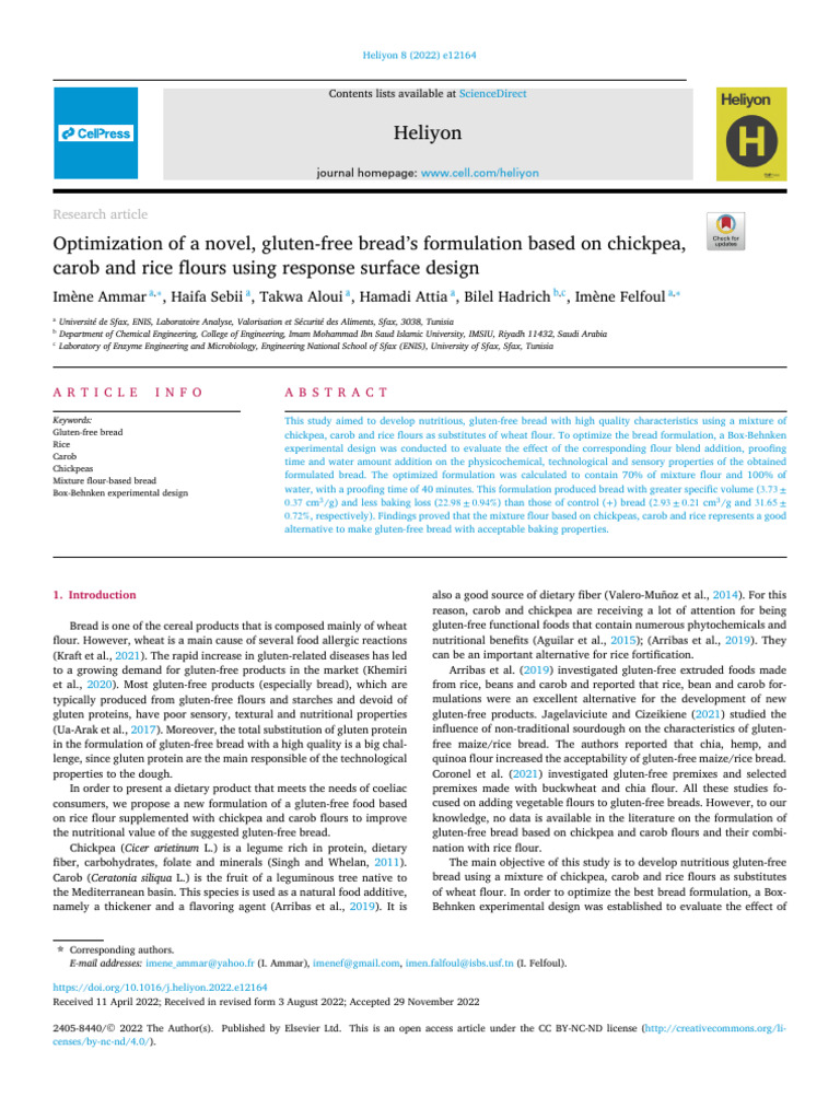 Optimization of A Novel Gluten Free Bread S Formulation Based On C - 2022 - Hel | Download Free ...
