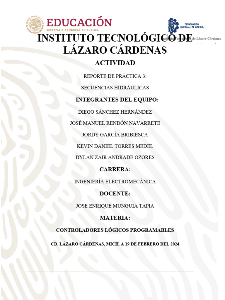 Práctica 3 PLC Hidraulica | PDF | Controlador lógico programable | Solenoide