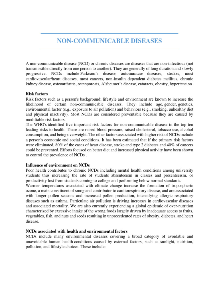 Non-Communicable Diseases | PDF | Non Communicable Disease | Malnutrition