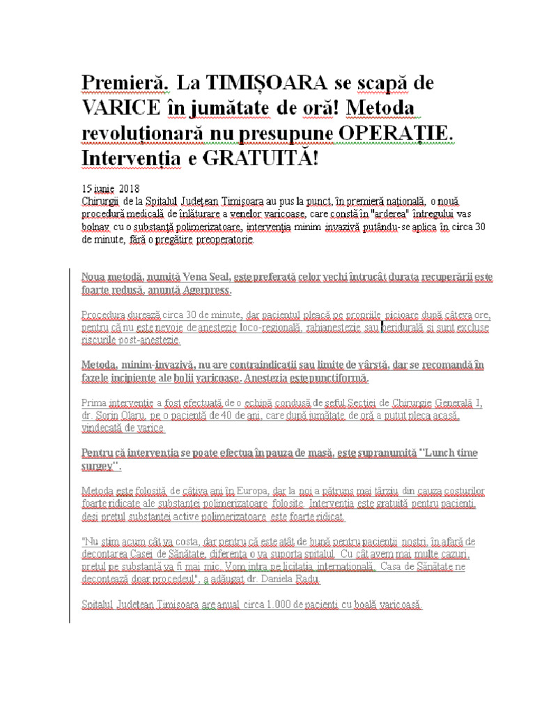 Tratament Varice - Metoda Revoluționară | PDF
