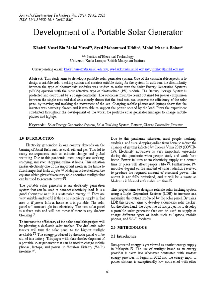 Portable Solar Generator Development | PDF | Solar Power | Photovoltaics