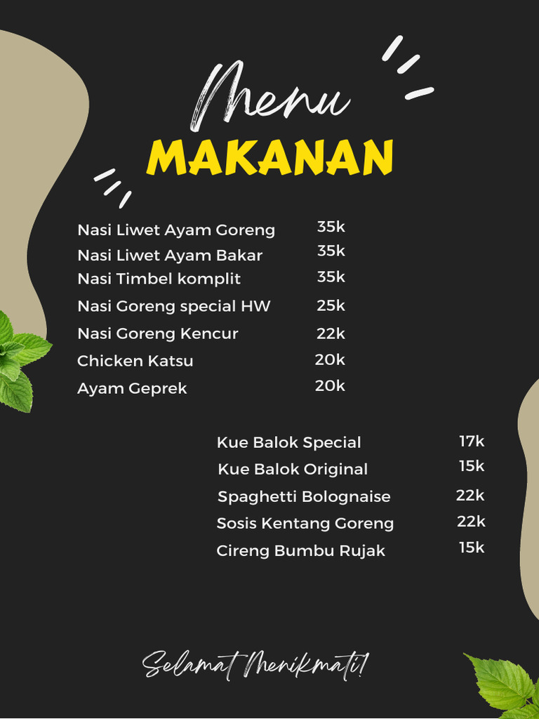 Menu Makanan Resto | PDF | Hot Drinks | Drink
