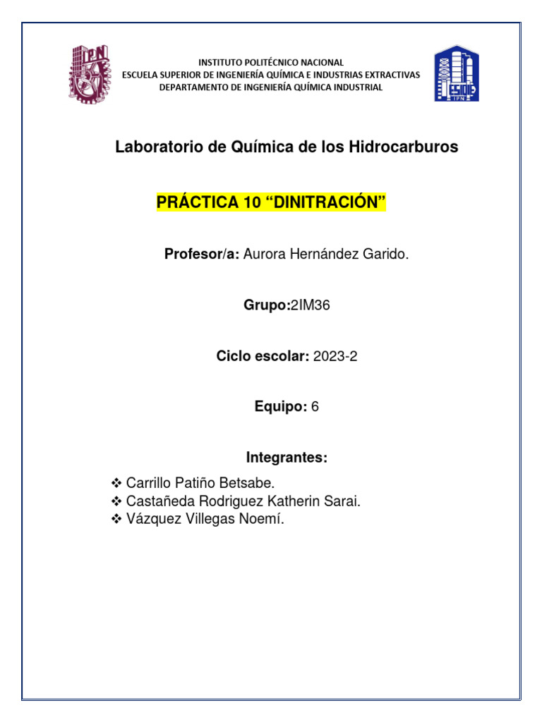 Practica 10 Dinitración | PDF | Sustancias químicas | Química