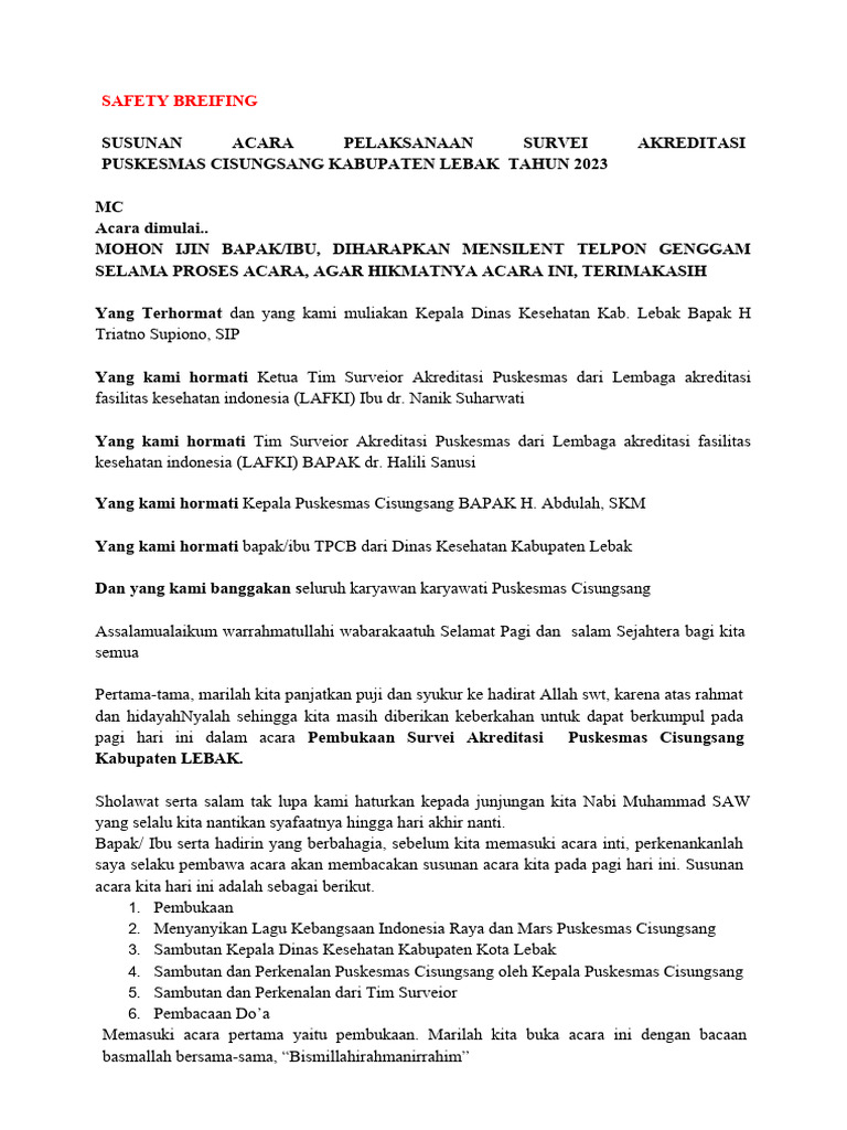 Susunan Acara Pembukaan Akre | PDF