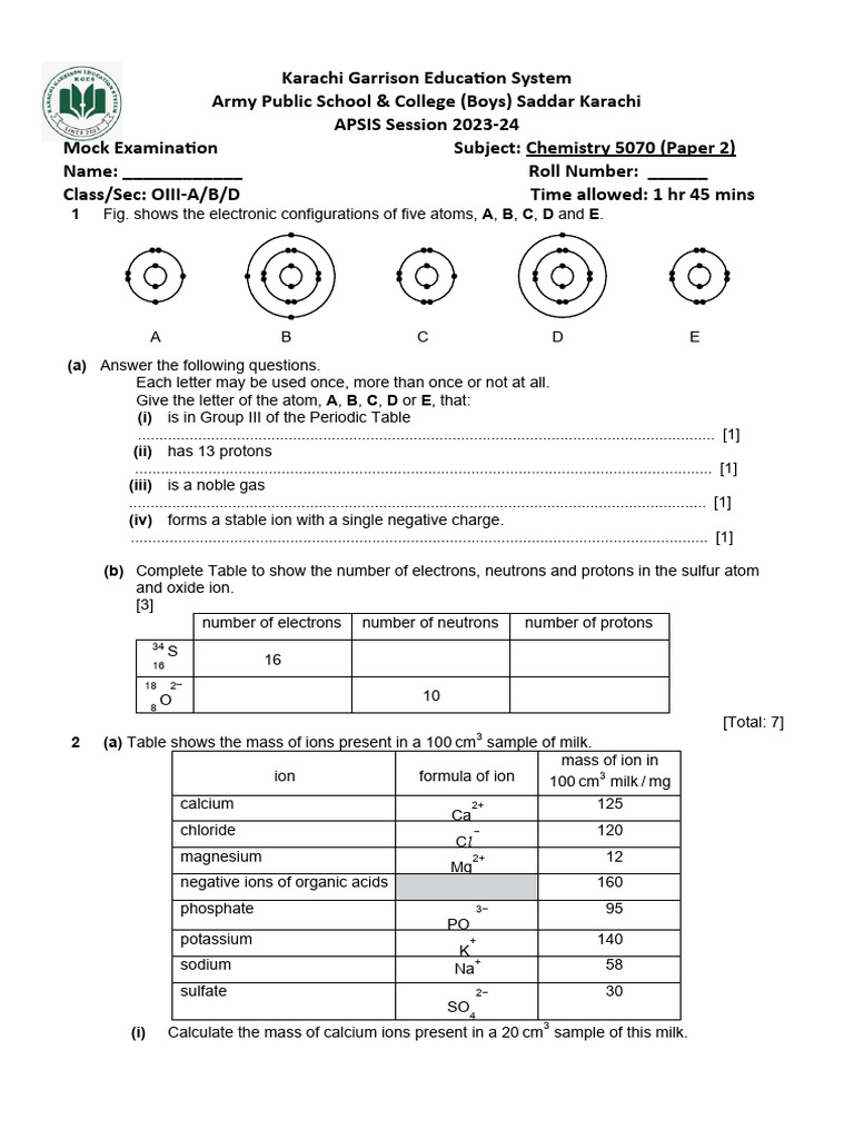 Oiii Chemistry Paper 2 | PDF | Chlorine | Acid