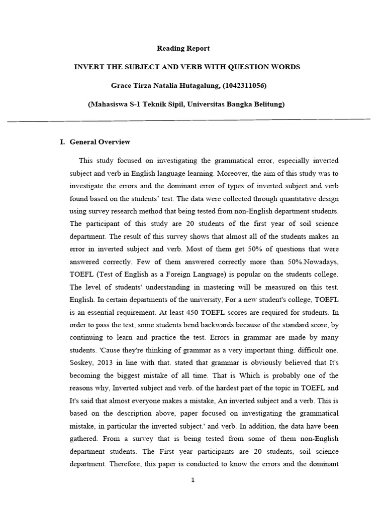 Reading Report | PDF | Question | Subject (Grammar)