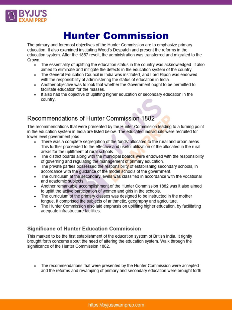 Hunter Commission Upsc Notes 58 | PDF