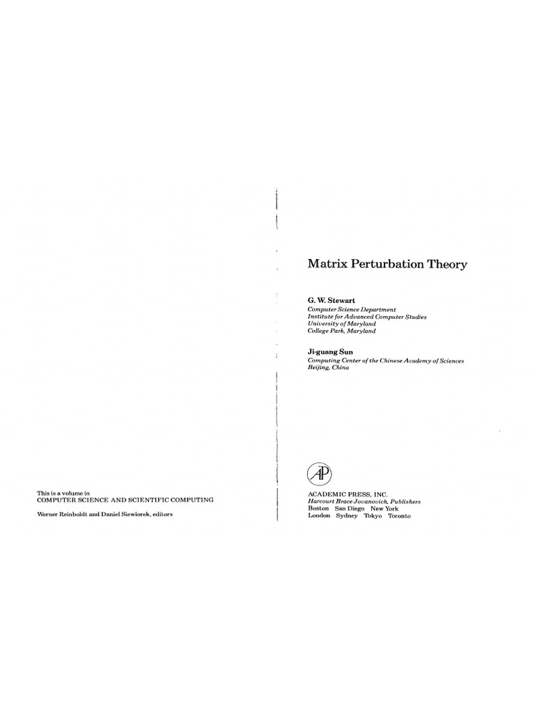 Matrix Perturbation Theory (G. W Stewart, Ji-Guang Sun) | PDF