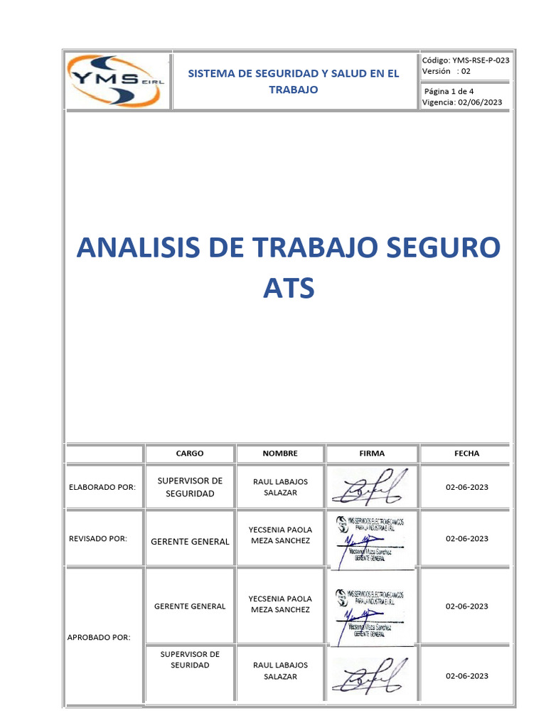 Análisis de Trabajo Seguro ATS 2023 | PDF | Mercancías peligrosas | Química