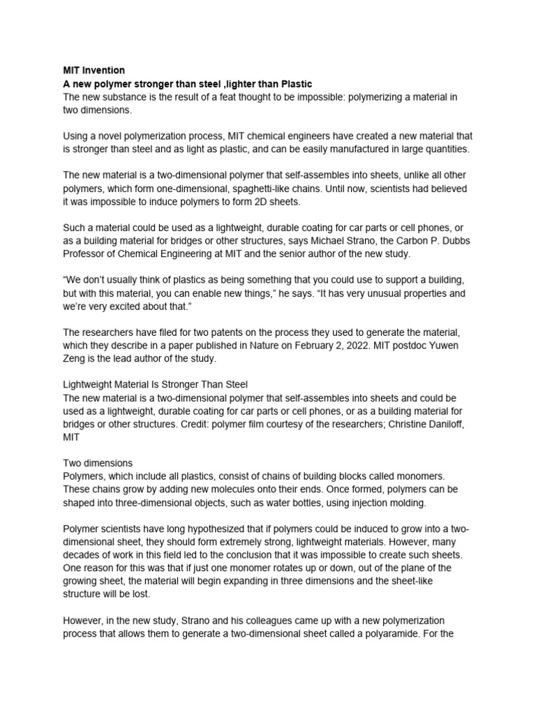 MIT Invention | Download Free PDF | Polymers | Molecules