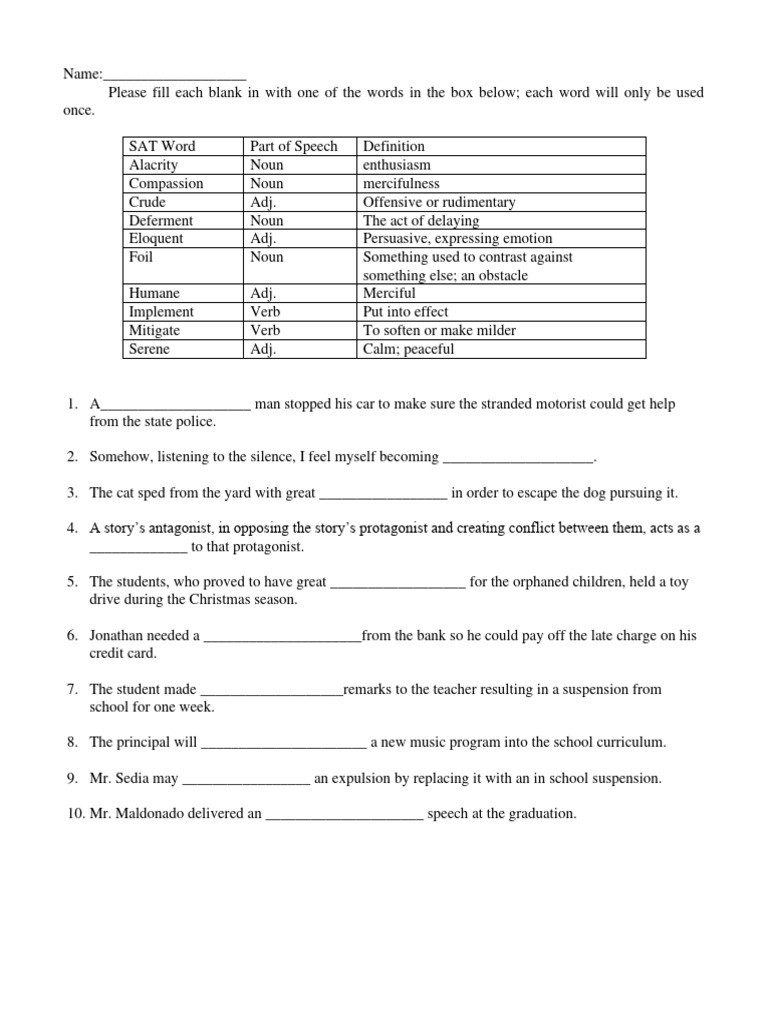 SAT Word List 10 | PDF
