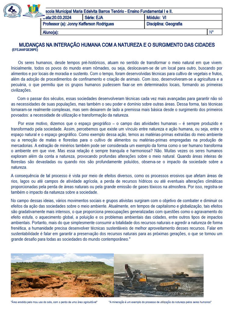 Mudanças Na Interação Humana Com A Natureza e o Surgimento Das Cidades ...