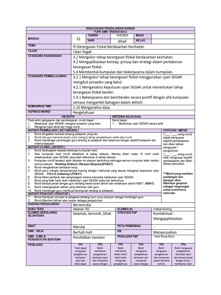 RPH SMK Minggu 32 PJPK Tingkatan 4 2024 2025 by Cikgu Gorgeous | PDF | Karier & Perkembangan ...