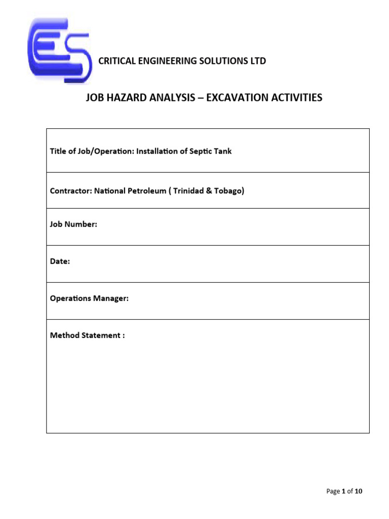Excavation Safety JHA for Septic Install | PDF | Personal Protective ...