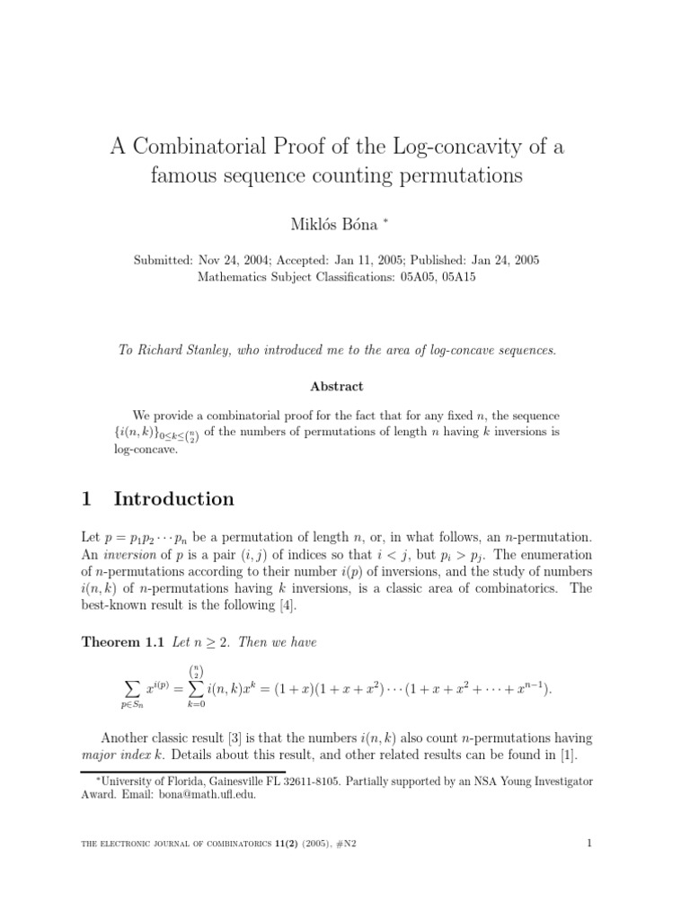 Combinatorial Proof of Log-Concavity | PDF | Permutation | Combinatorics