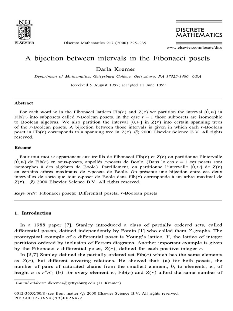 A Bijection Between Intervals in The Fibonacci Posets | PDF | Combinatorics | Mathematics