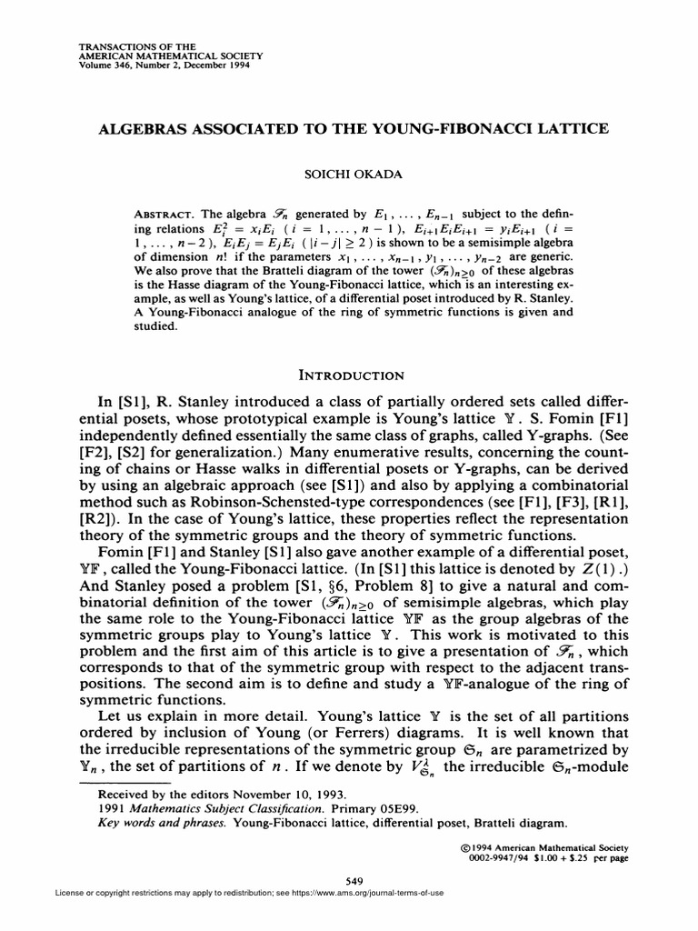 Algebras Associated To The Young Fibonacci Lattice Pdf