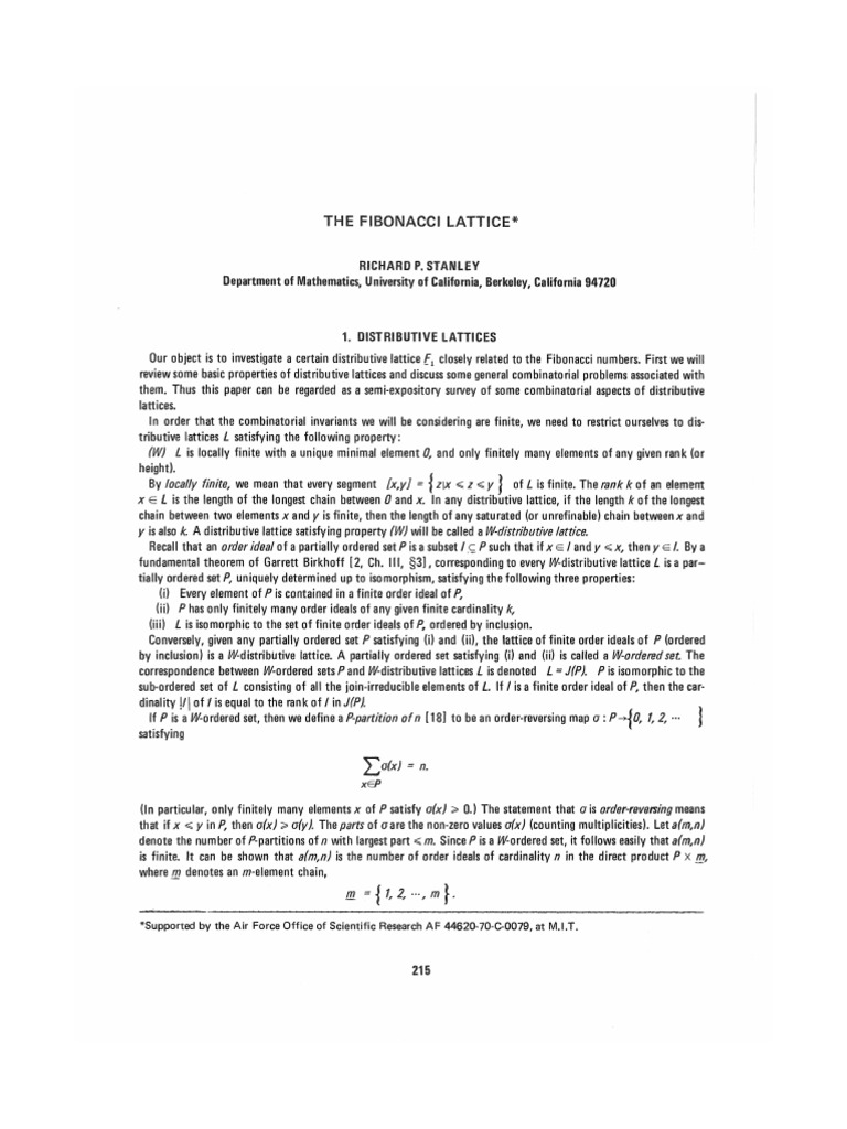 A FIBONACCI LATTICE （P.STANLEY 提出fibonacci lattice） | PDF | Abstract ...
