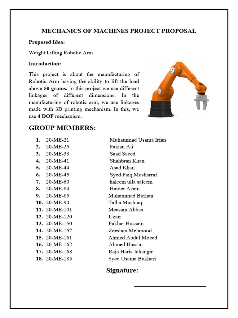 Mechanics of Machines Project Proposal | PDF