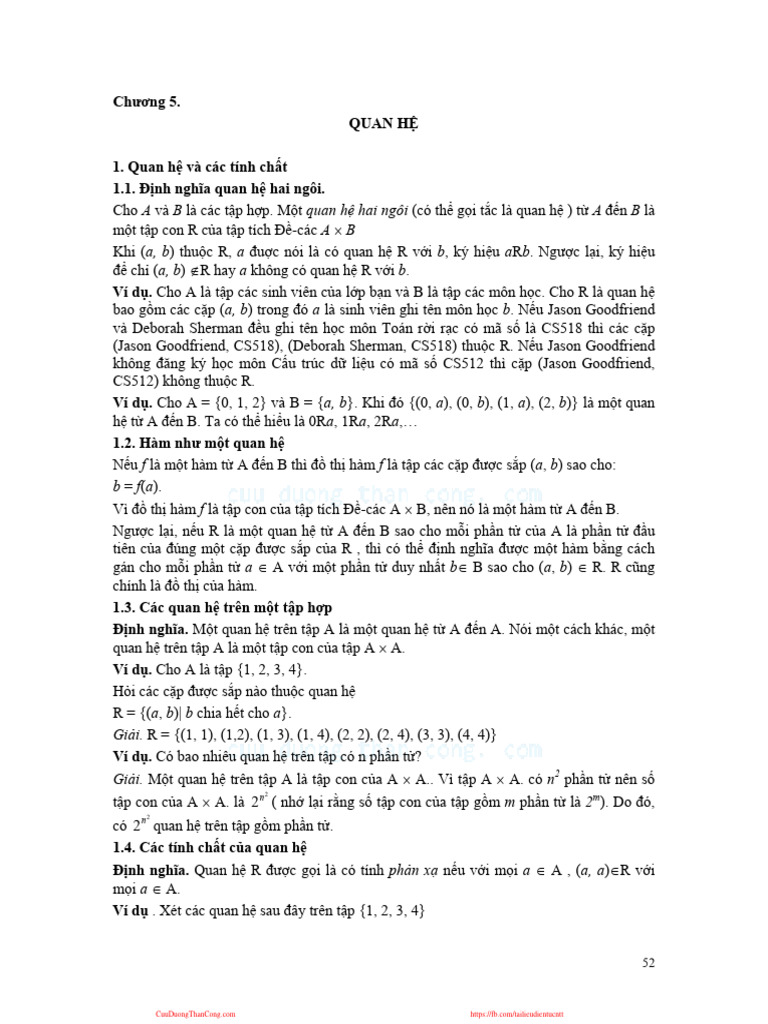 Cau Truc Roi Rac Nguyen Quang Chau Giaotrinhctrr c5 Quanhe (Cuuduongthancong - Com) | PDF