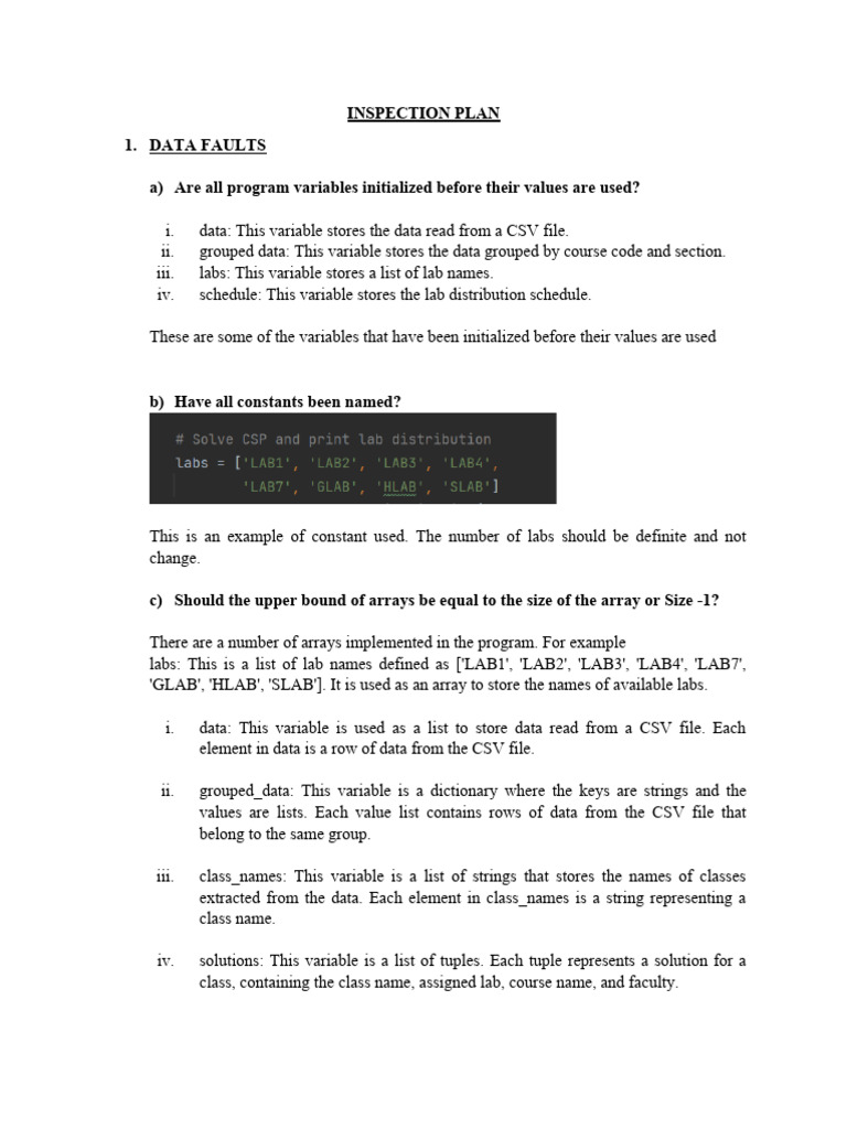 Inspection Plan Pdf Parameter Computer Programming Control Flow