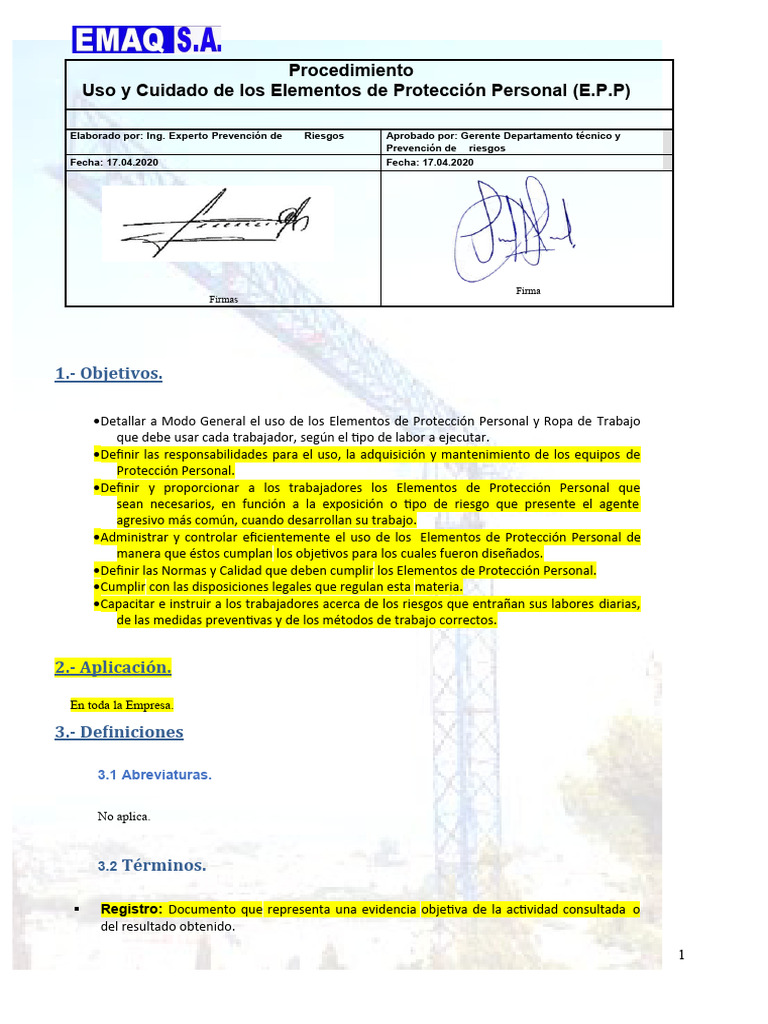 Procedimiento Uso y Cuidado Epp | PDF | Business | Ropa