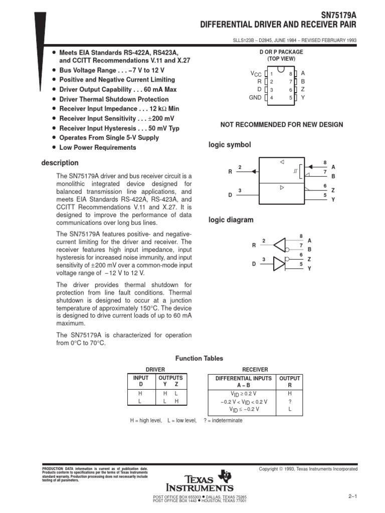 SN 75179 | PDF | Electrical Components | Electricity