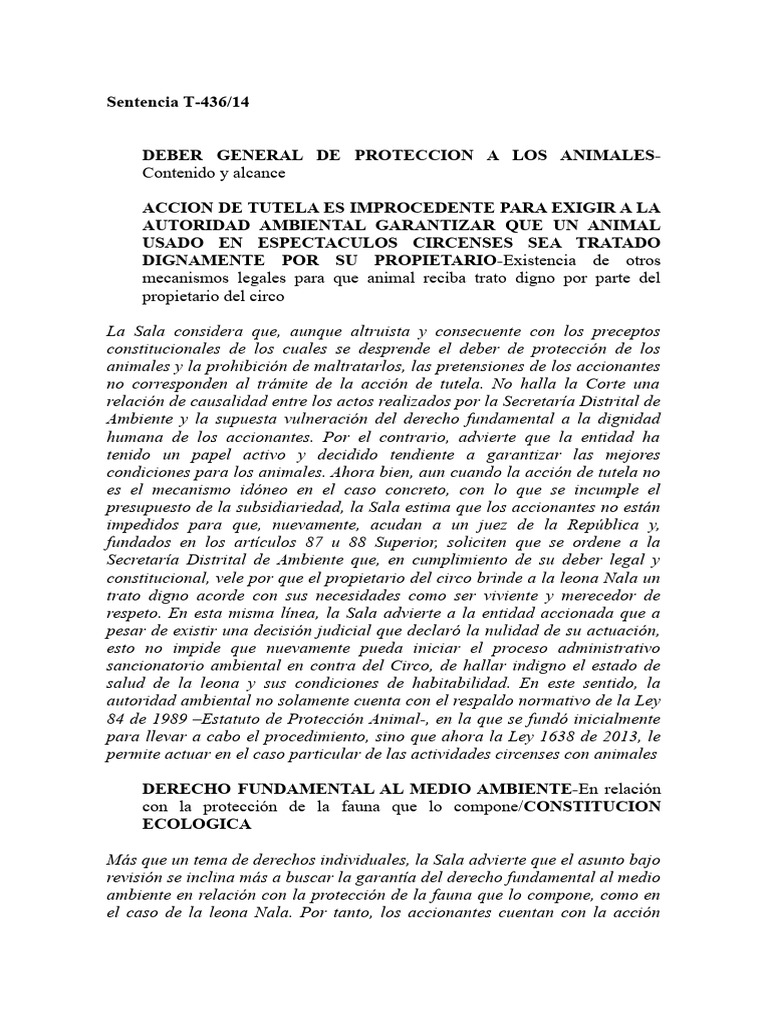 Acción de Tutela y Protección Animal | PDF | Constitución | Derecho ...